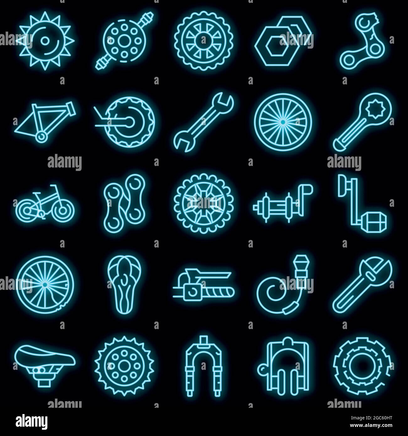 Bicycle repair icons set. Outline set of bicycle repair vector icons ...
