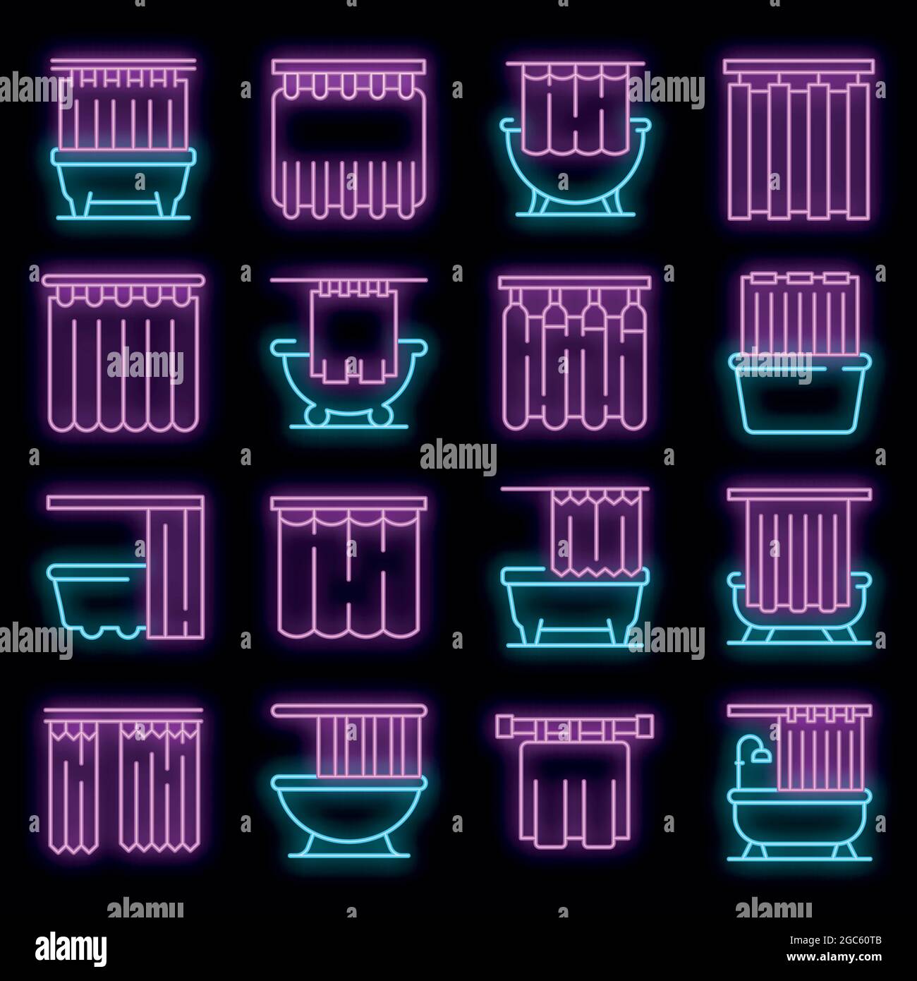 Shower curtain icons set. Outline set of shower curtain vector icons ...