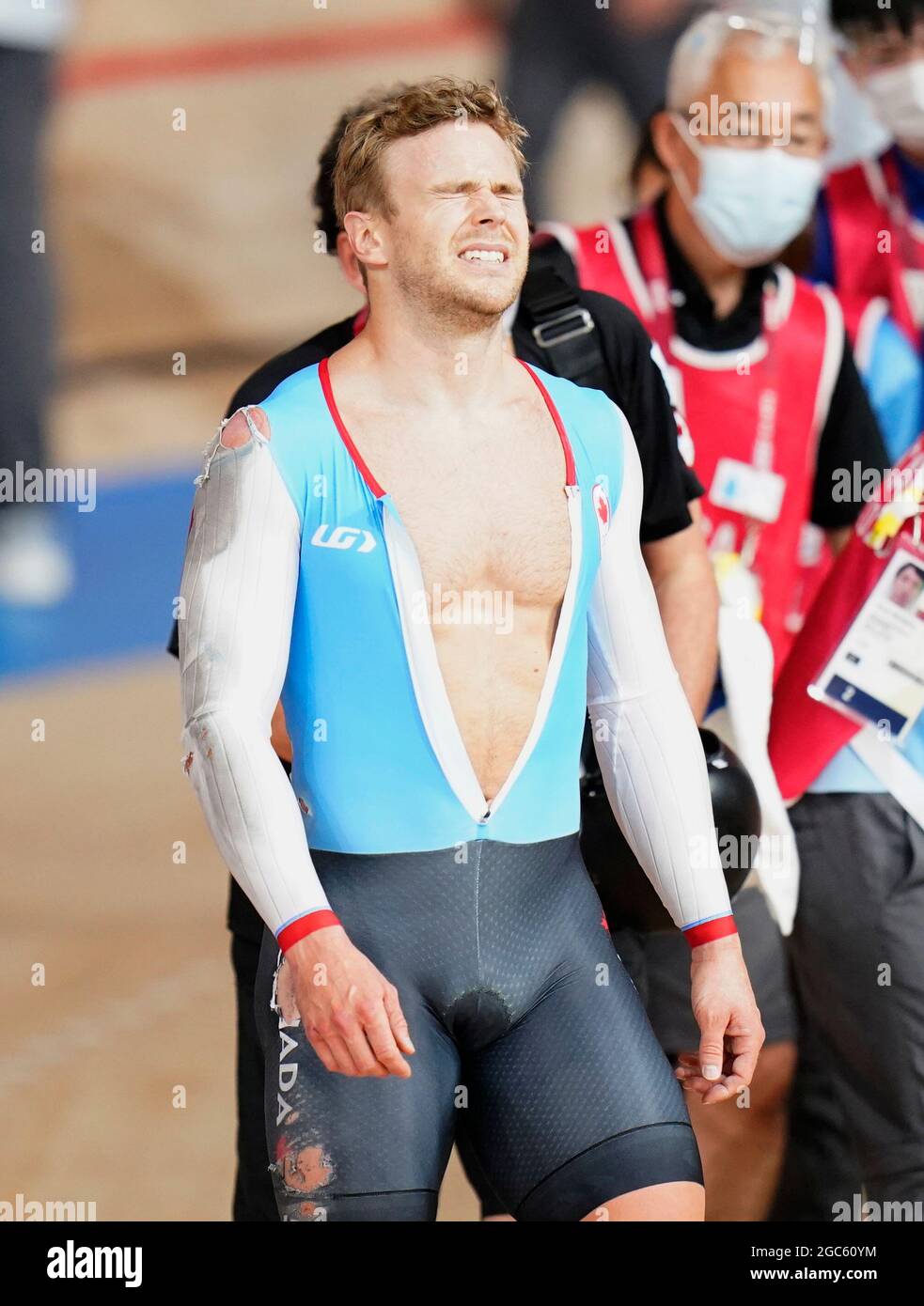 Canada's Hugo Barrette after crashing during the Men's Keirin First ...