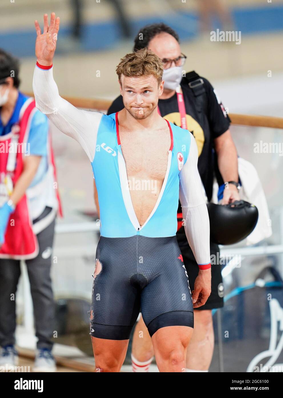 Canada's Hugo Barrette after crashing during the Men's Keirin First ...