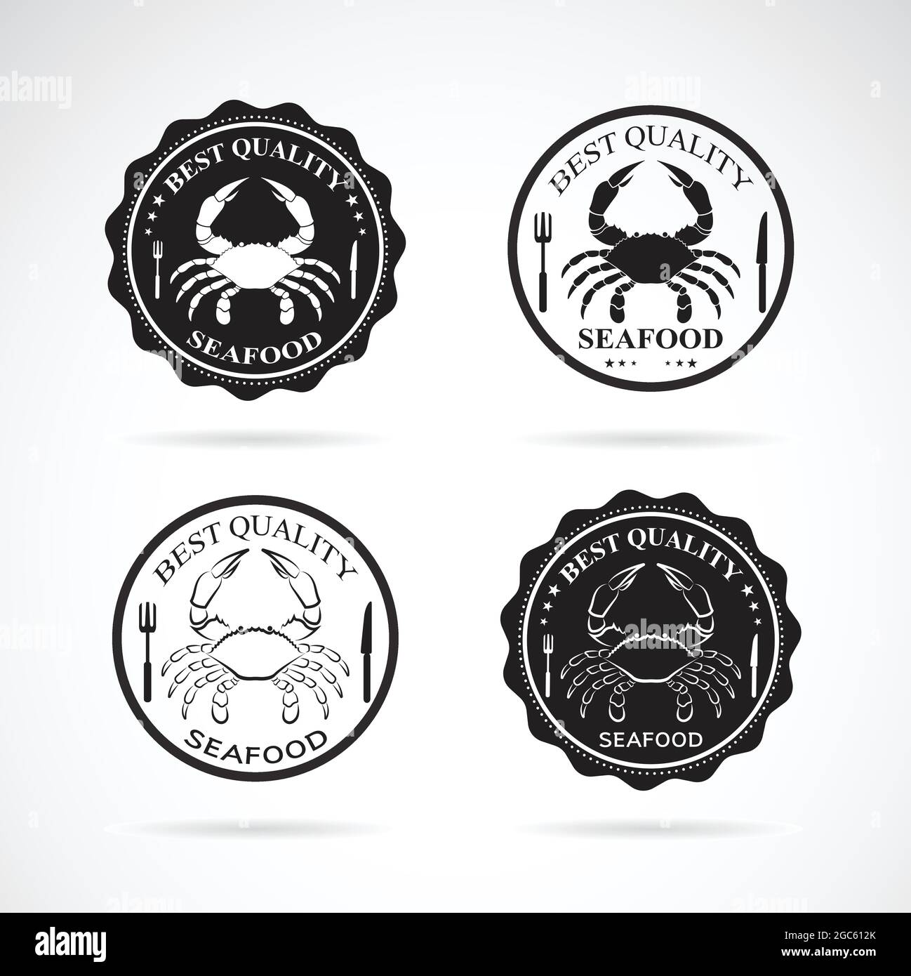 Set of vector crab seafood labels on white background. Animal. Icon ...
