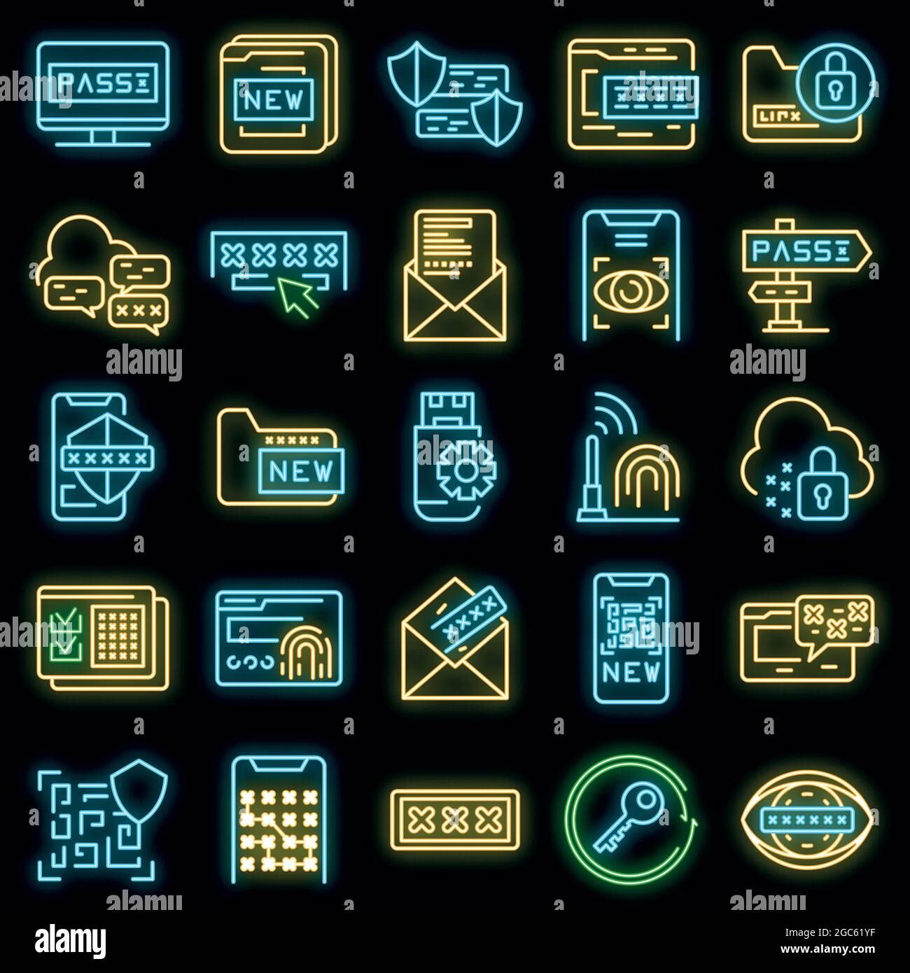 Password recovery icons set. Outline set of password recovery vector ...