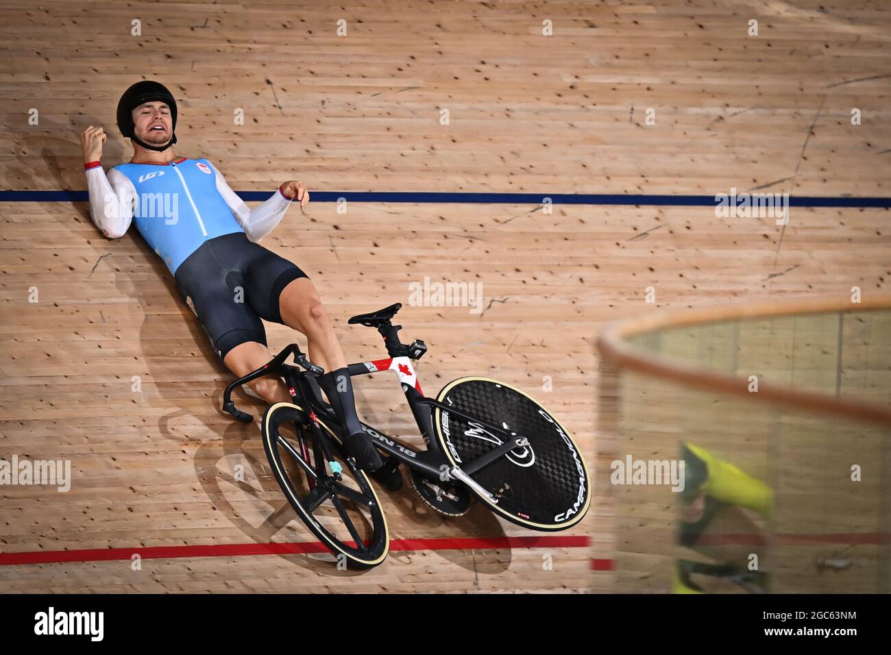 Canadian Hugo Barrette falls during the final race of the men's keirin ...