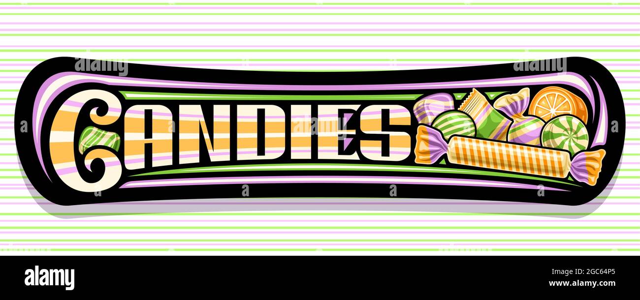 Vector banner for Candies, dark decorative sign board with illustration ...