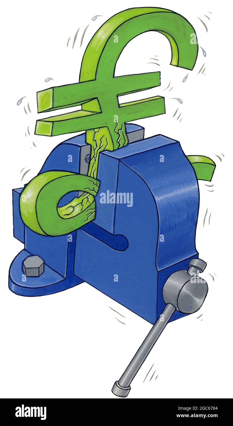 Concept art showing a pound sign in a vice, representing financial ...