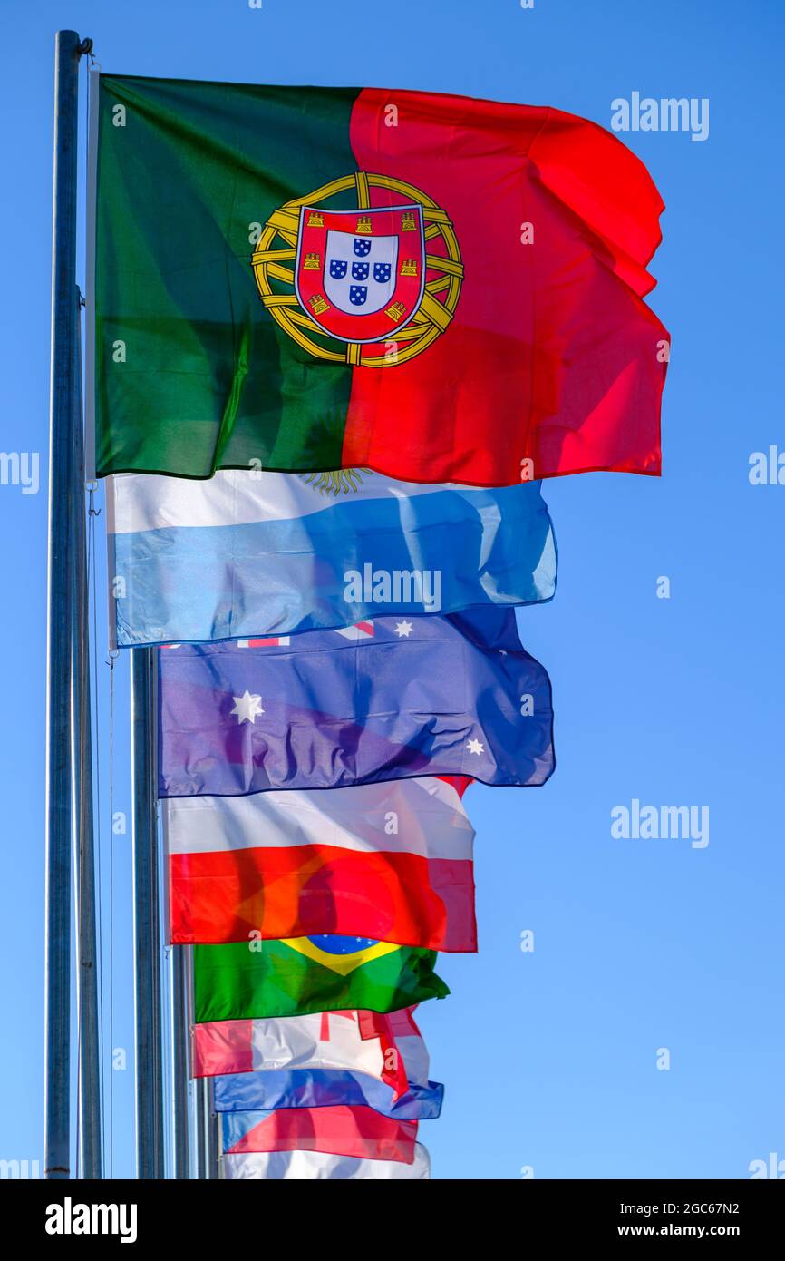 portuguese flag an other national flags Stock Photo - Alamy