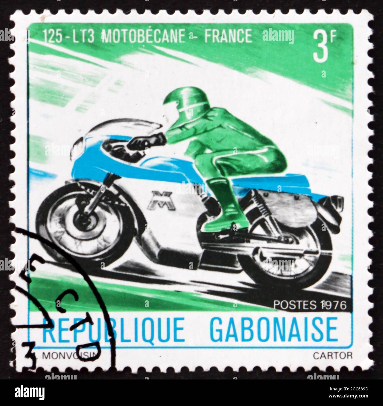 GABON - CIRCA 1976: a stamp printed in the Gabon shows Motorcycle ...
