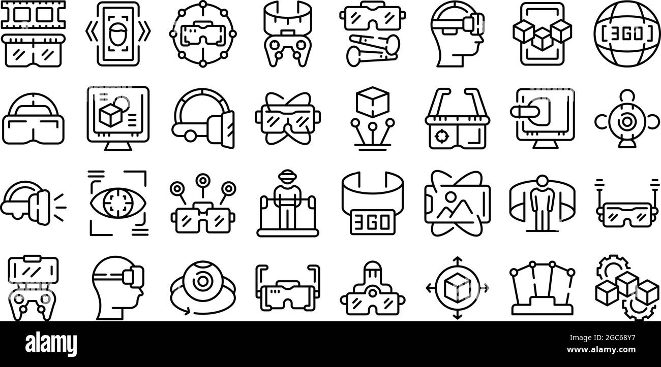 Vr platform icons set outline vector. Augmented reality. Virtual digital Stock Vector Image ...
