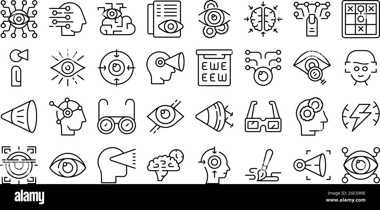Visual perception icons set outline vector. Future trendy. Augmented ... Visual perception icons set outline vector. Future trendy. Augmented ...
