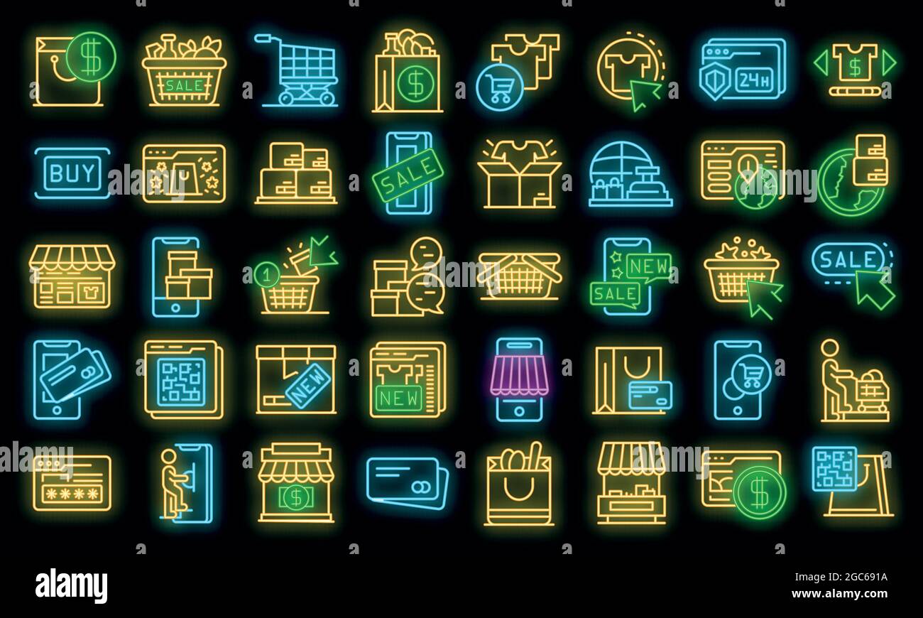 Online shopping icons set. Outline set of online shopping vector icons ...