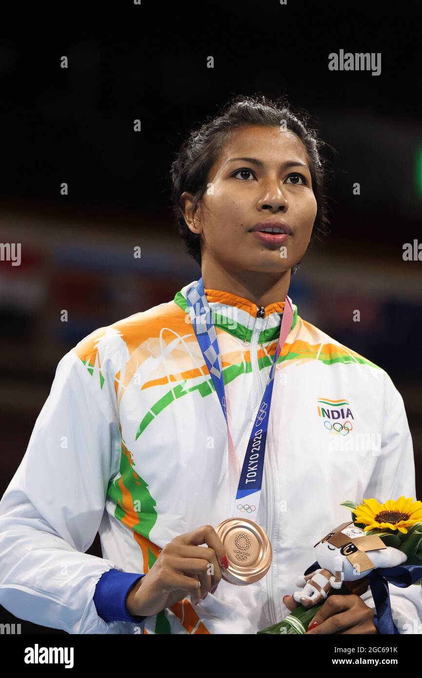 Tokyo, Japan. 7th Aug, 2021. Bronze medalist Lovlina Borgohain of India ...