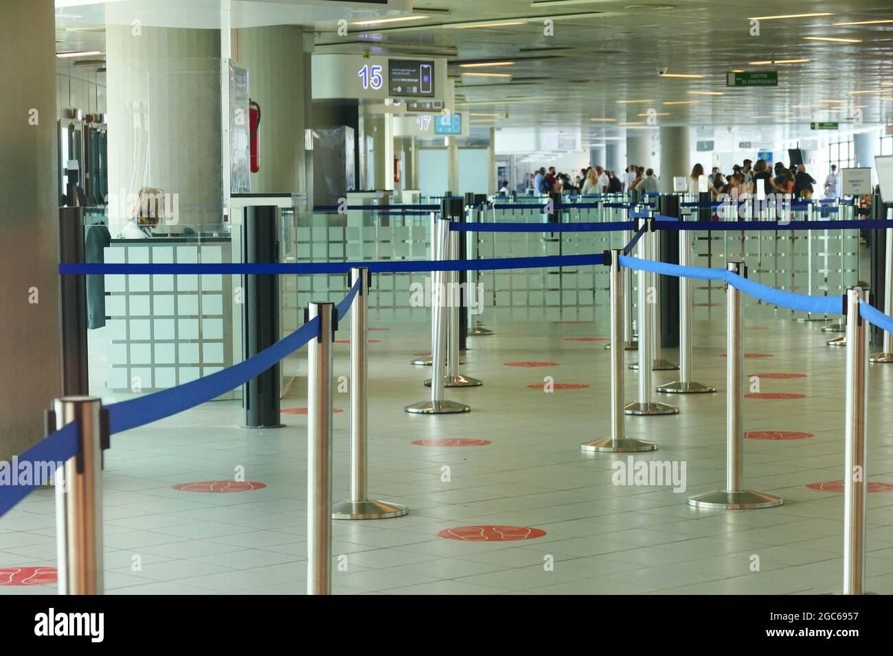 TURIN, ITALY - Jul 12, 2021: The Deserted traveler's lounge in the ...