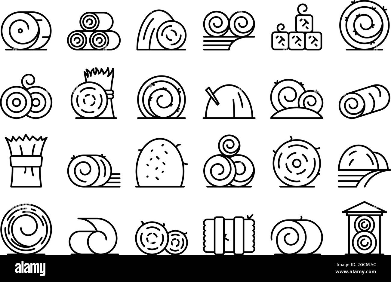 Bale of hay icons set outline vector. Agriculture hay bale. Dried ...