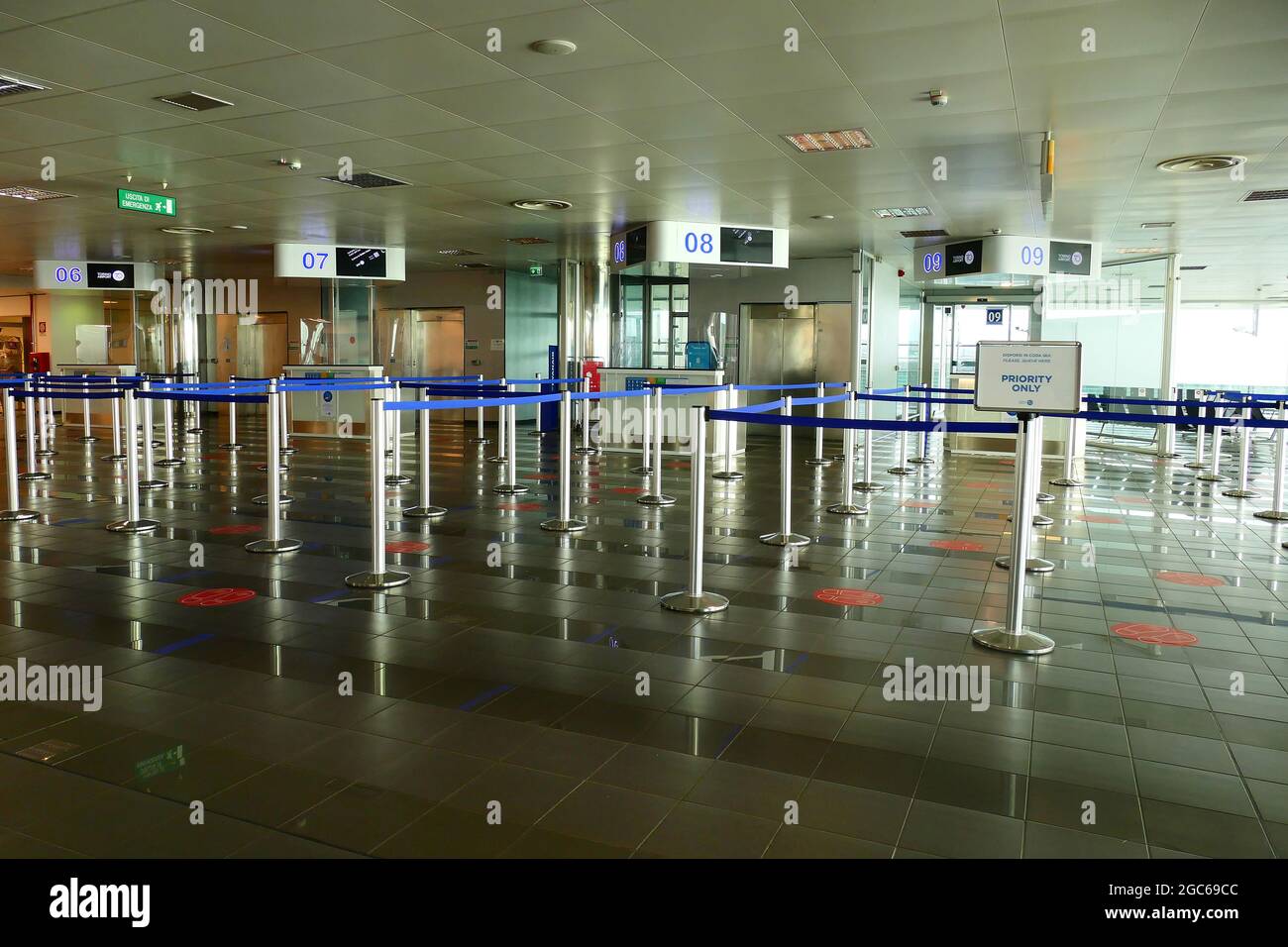 TURIN, ITALY - Jul 12, 2021: The Deserted traveler's lounge in the ...