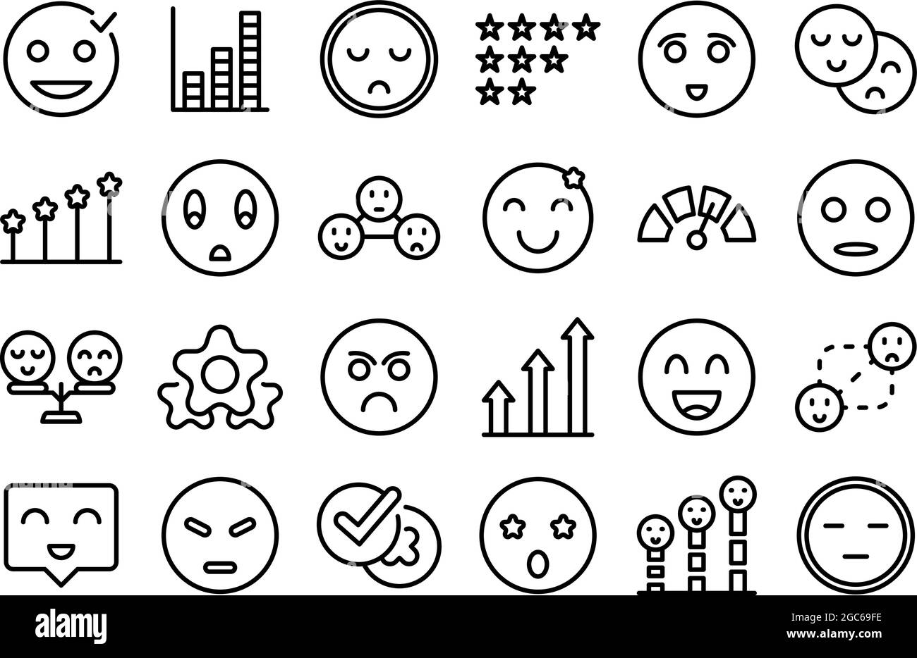 Satisfaction level icons set outline vector. Customer smile. Good face ...