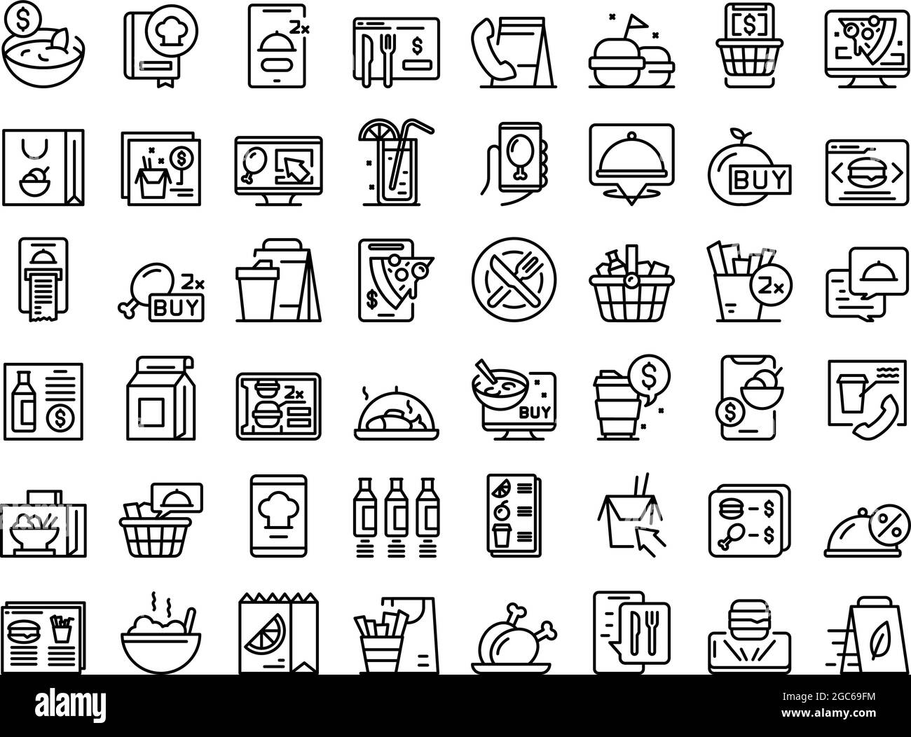 Online food ordering icons set outline vector. Delivery drink. Tasty ...