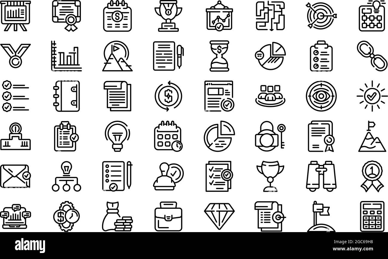 Successful business icons set outline vector. Team solution. Work ...