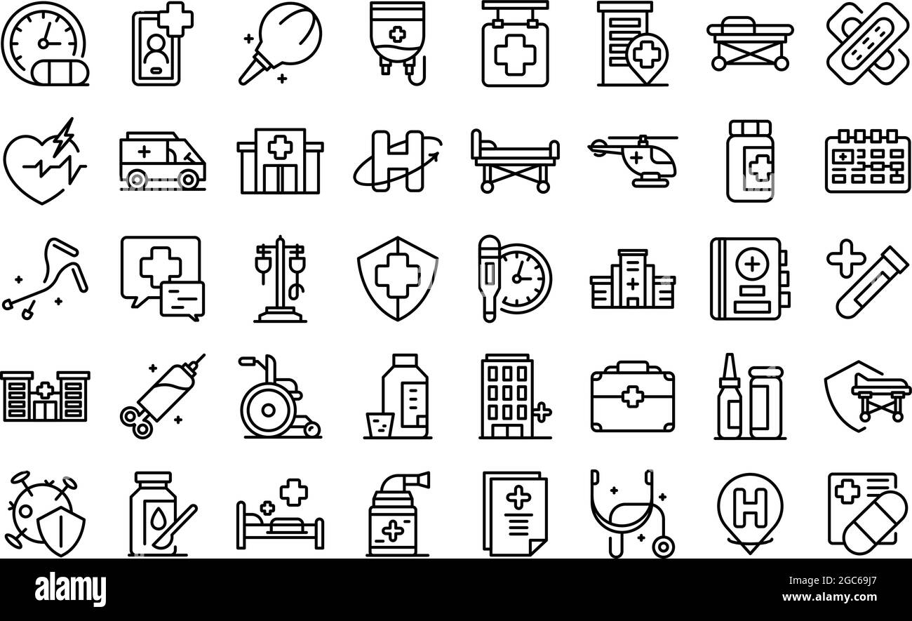 Hospitalization icons set outline vector. Medical health. Bed insurance ...