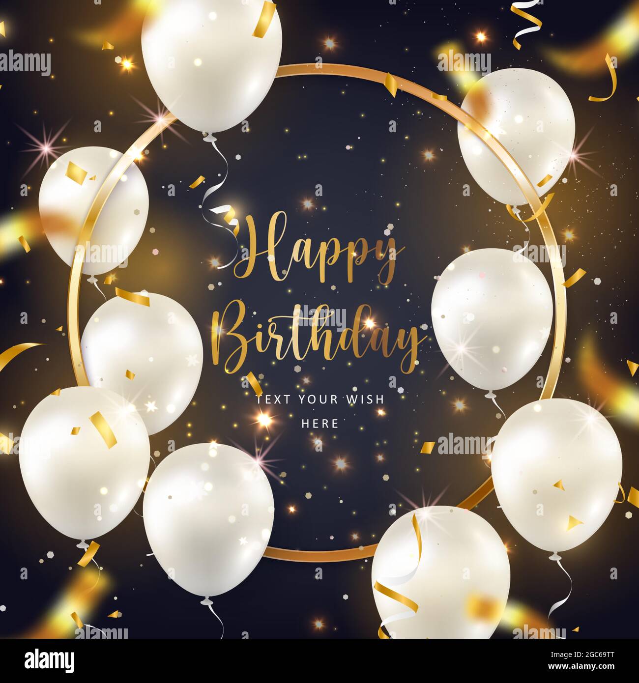 Luxury elegant silver white ballon round golden frame and party popper ...