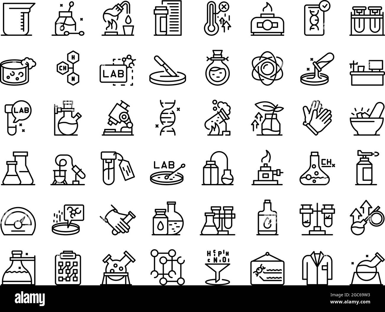 Laboratory research icons set outline vector. Dna science. Microscope ...