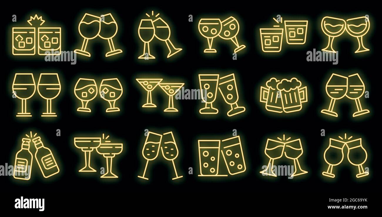 Cheers icons set. Outline set of cheers vector icons neon color on ...