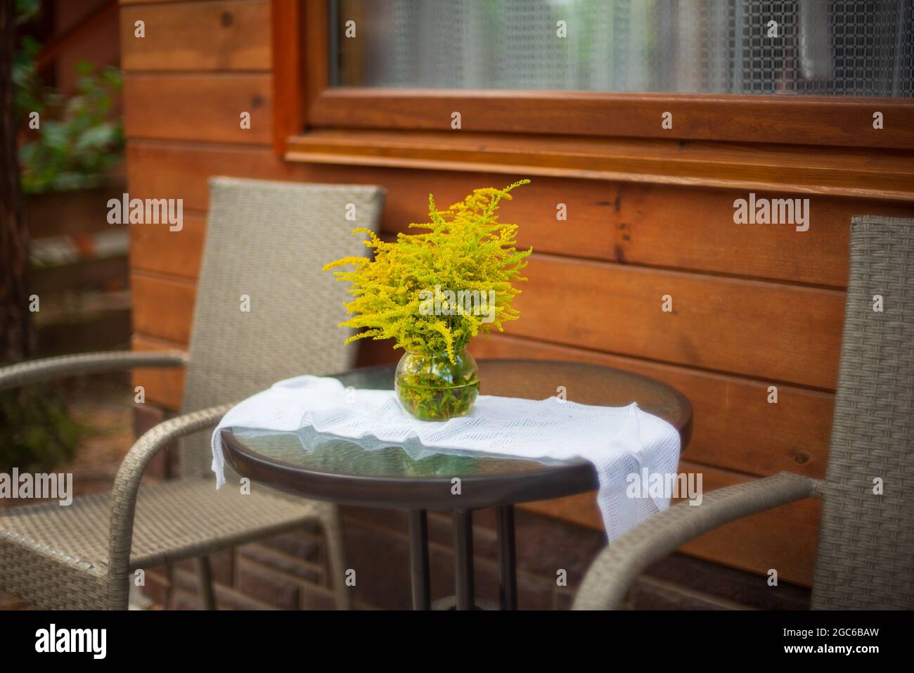 Solidago - wild flowers, also called goldenrods. Bouquet of yellow ...