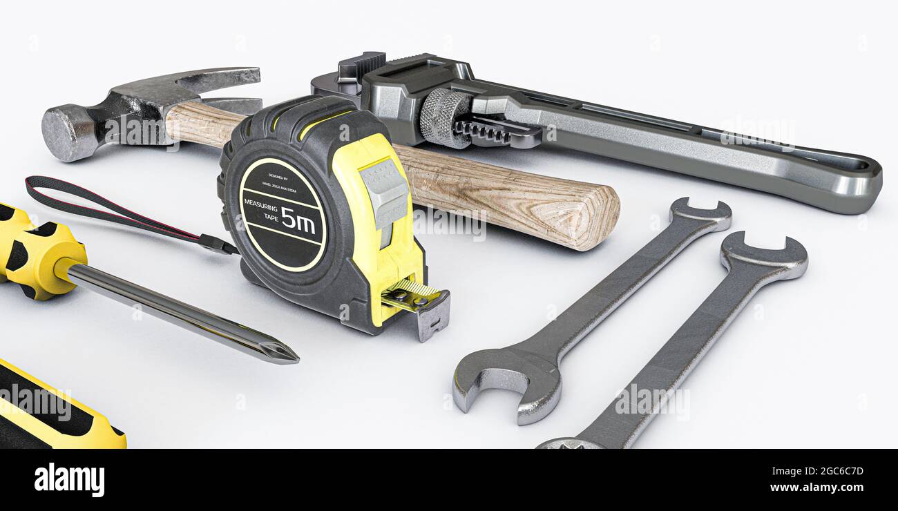 tools isolated on white background 3d illustration Stock Photo - Alamy