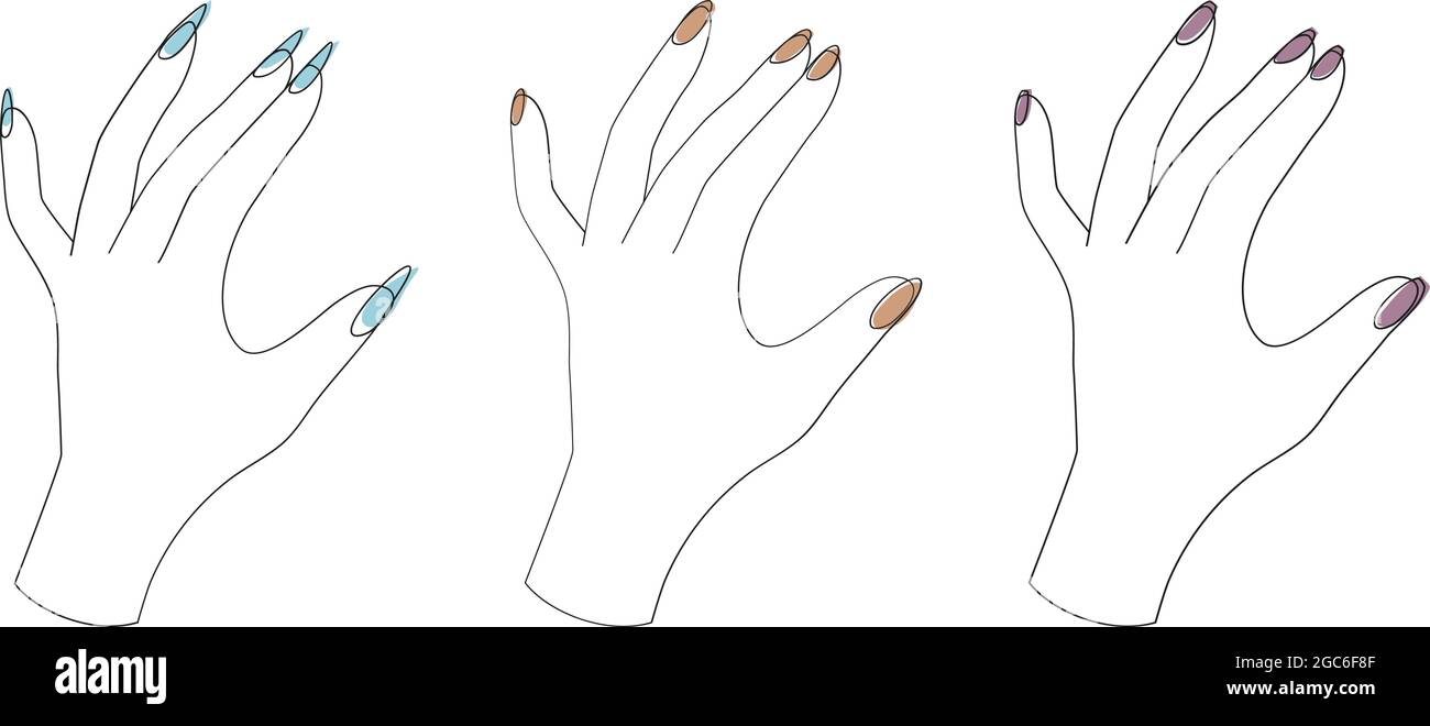 Line art nail shapes on hand on white background. Abstract fingernail ...