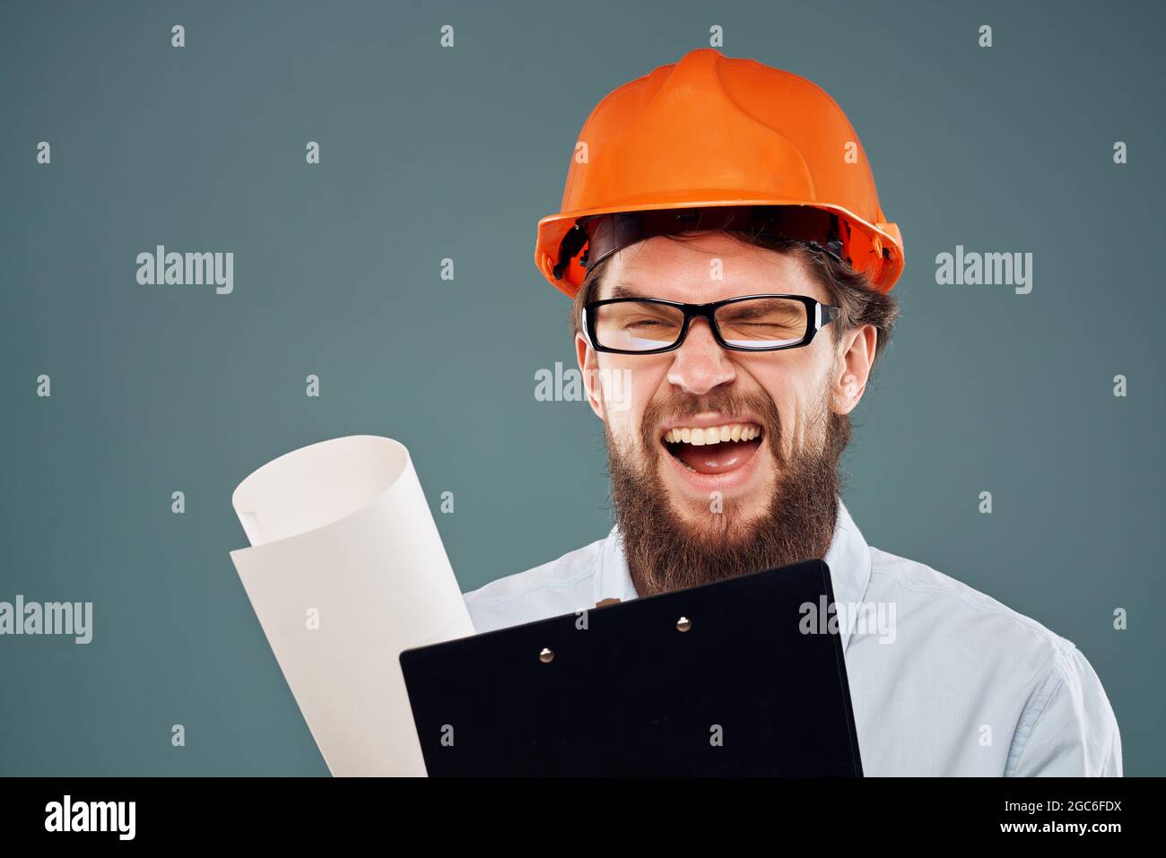 surprised man work in the construction industry success isolated ...