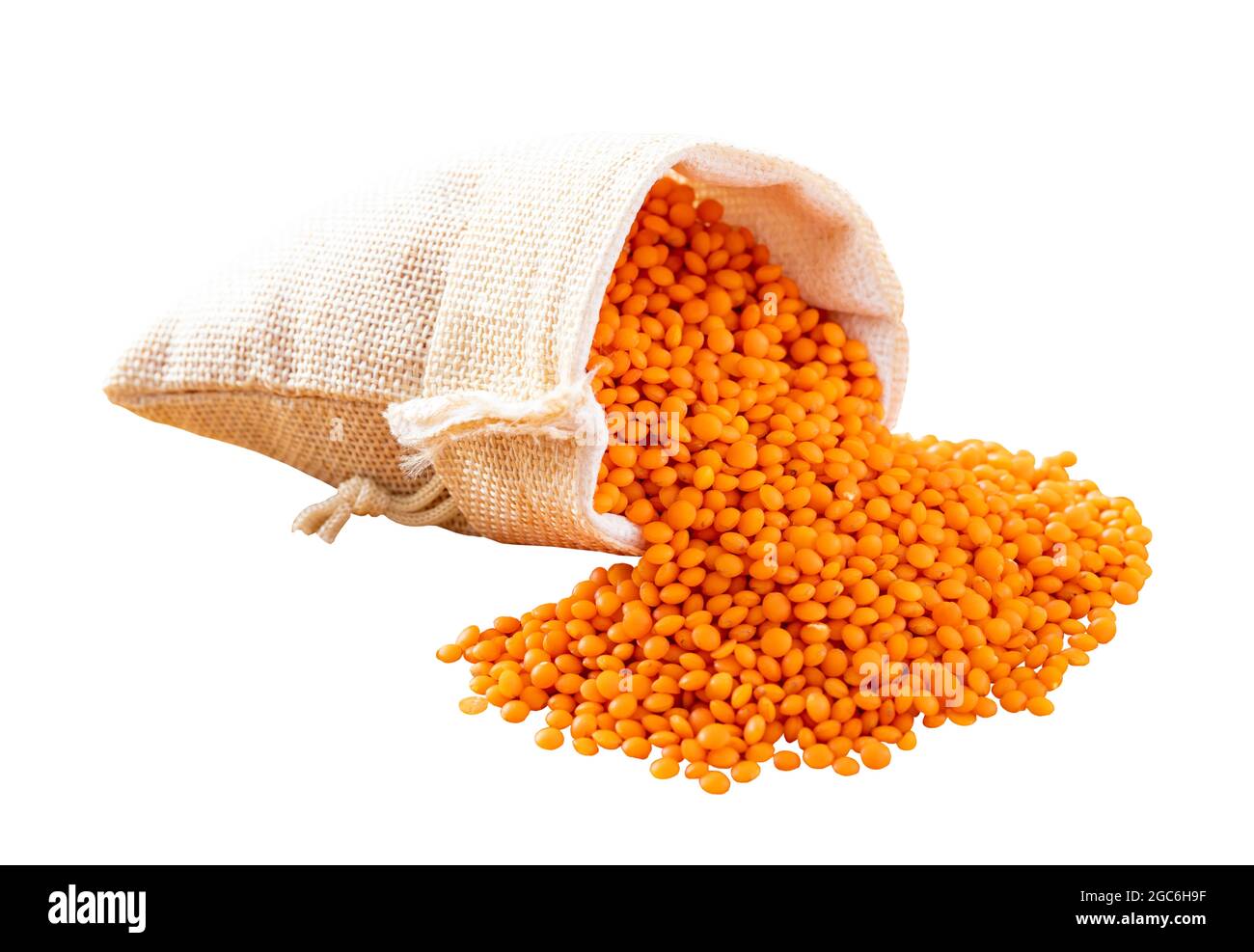 Raw Organic Red Lentils grains are in the sack. Red Lentils grains ...