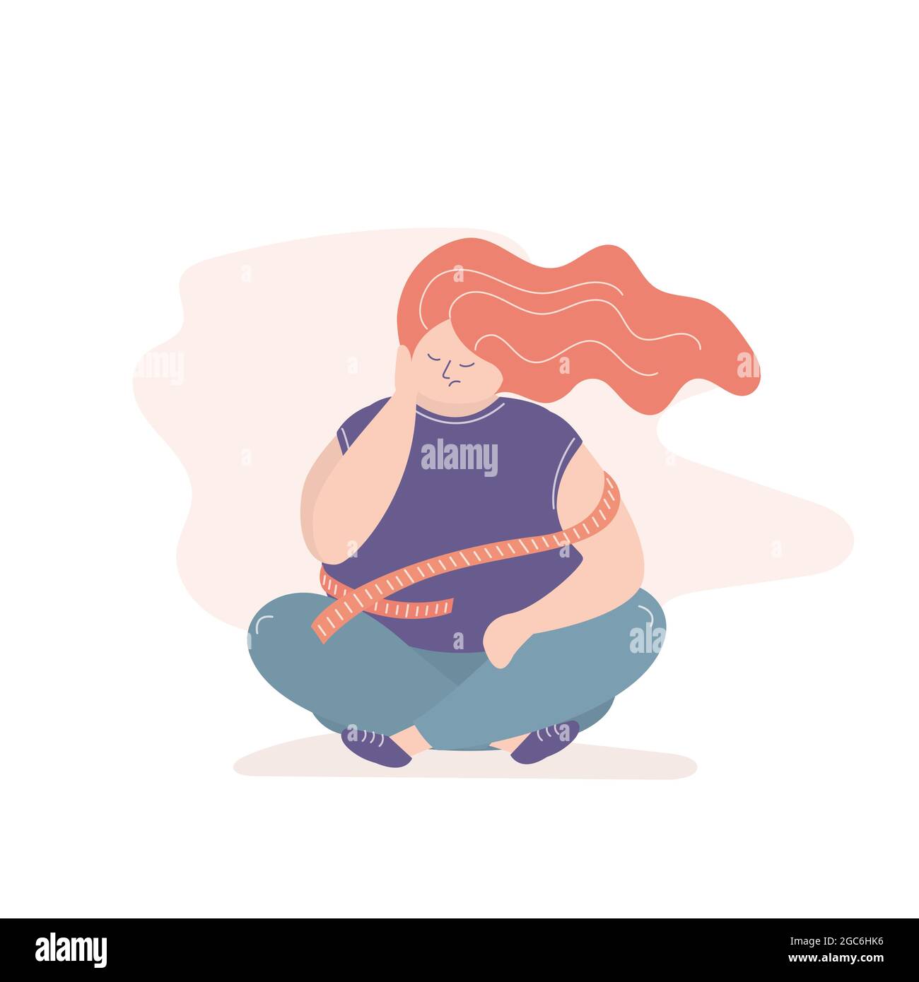 Unhappy fat woman with measuring tape,cartoon female character, weight ...