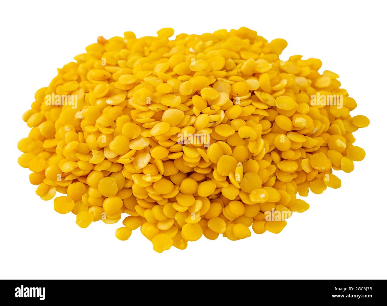 Organic raw yellow lentils grains isolated on white background. on white background. Pile raw ...