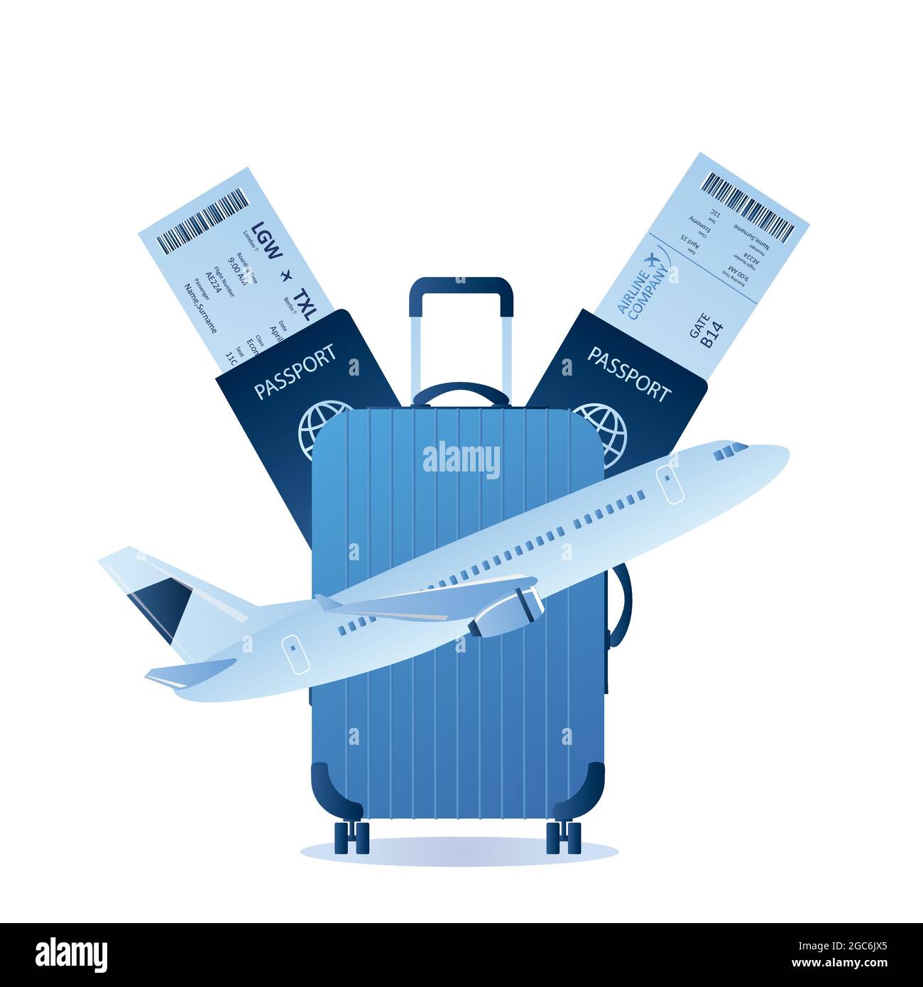 Big Suitcase And Two Passports With Boarding Pass Tickets Modern