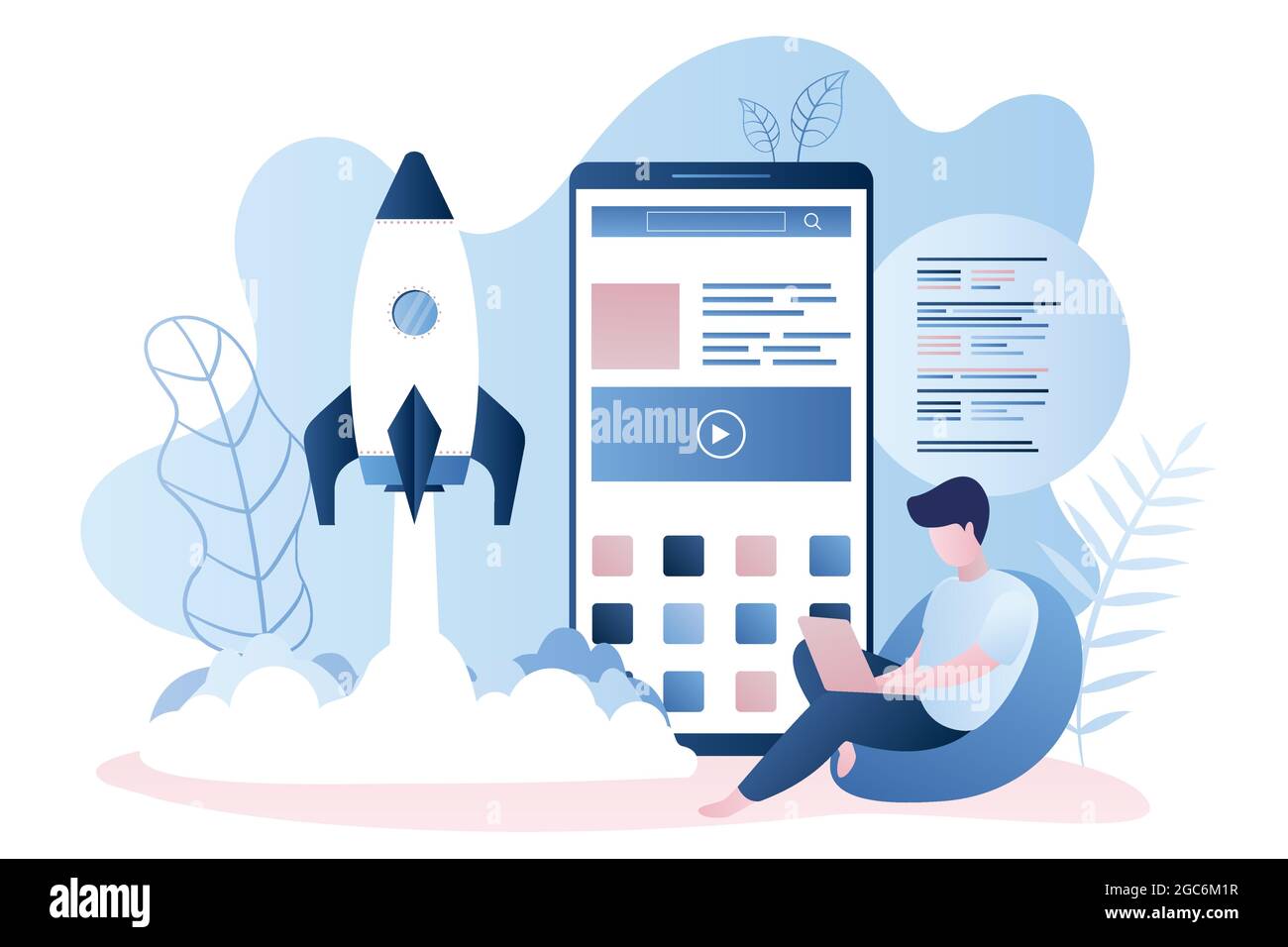 Young male programmer and big smartphone with new application,start-up ...