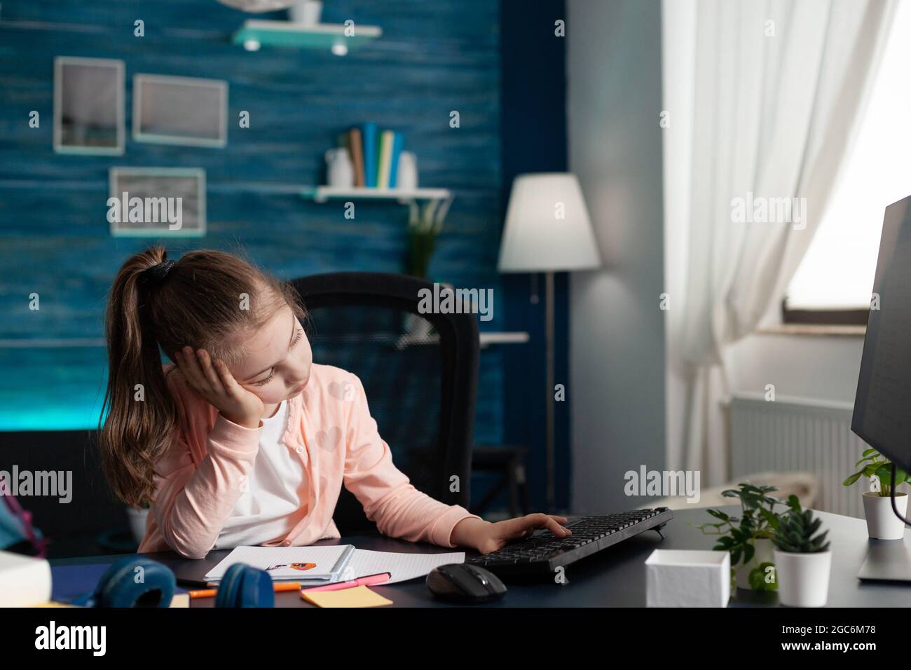 Smart pupil feeling sad and bored of online school classes and lessons ...