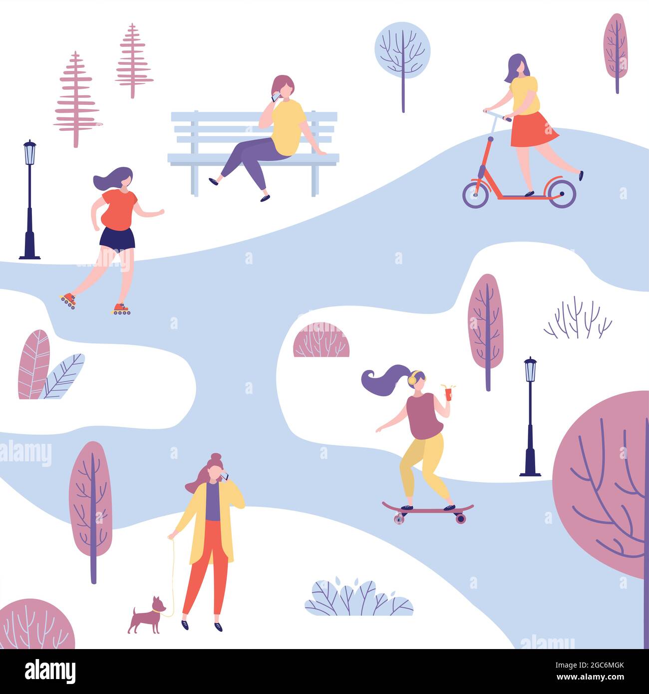 Different women in the park,girl characters active lifestyle,recreation ...