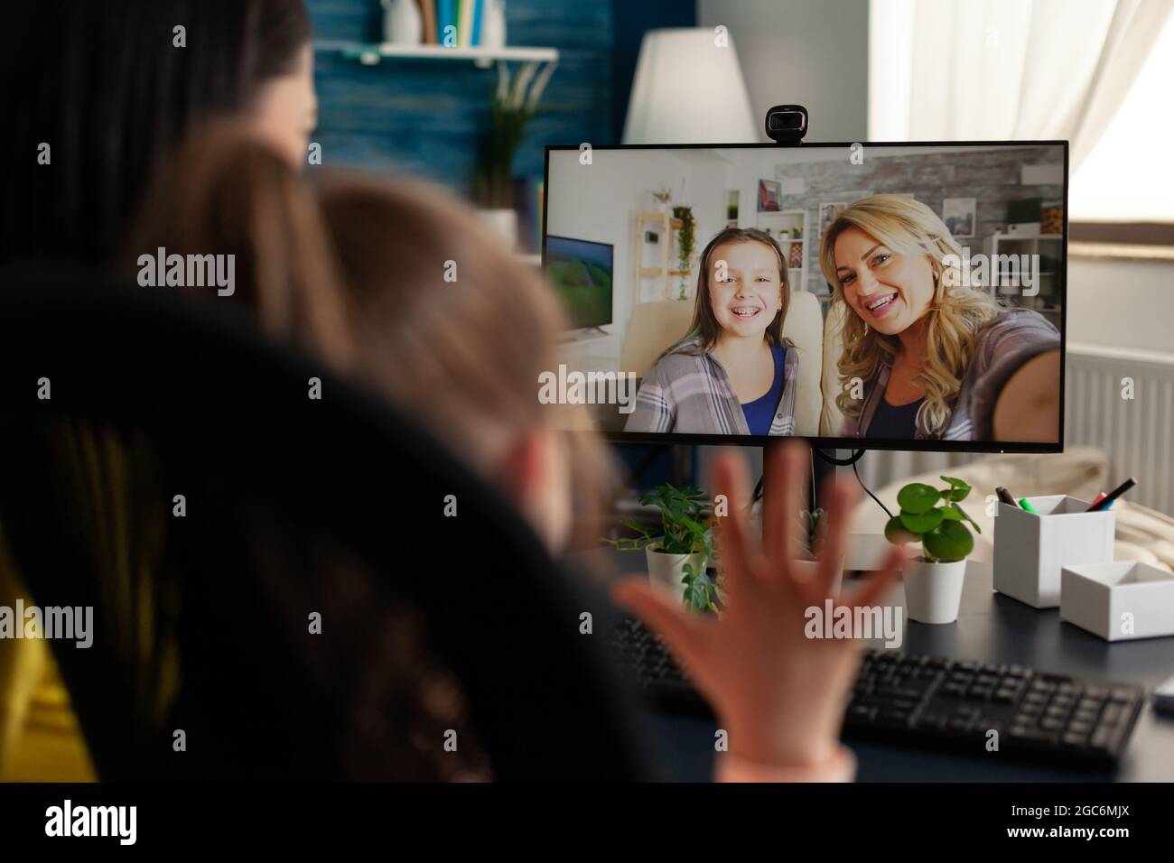 Modern people with internet video call conference online talking to ...
