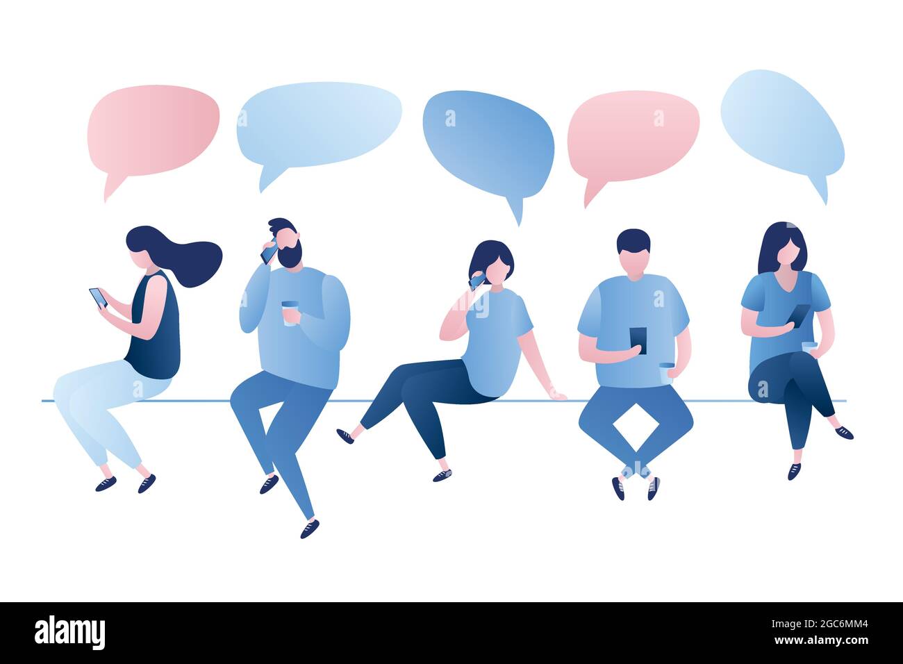 People sit in different poses,male and female characters with ...