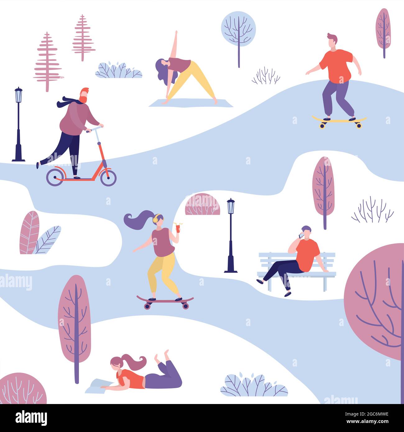 Different people in the park,human characters active lifestyle ...