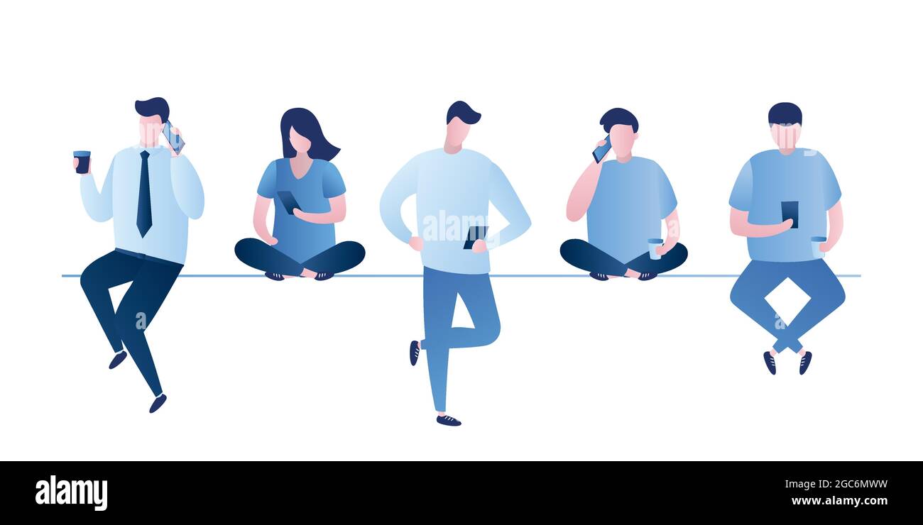 People sit in different poses,male and female characters with ...