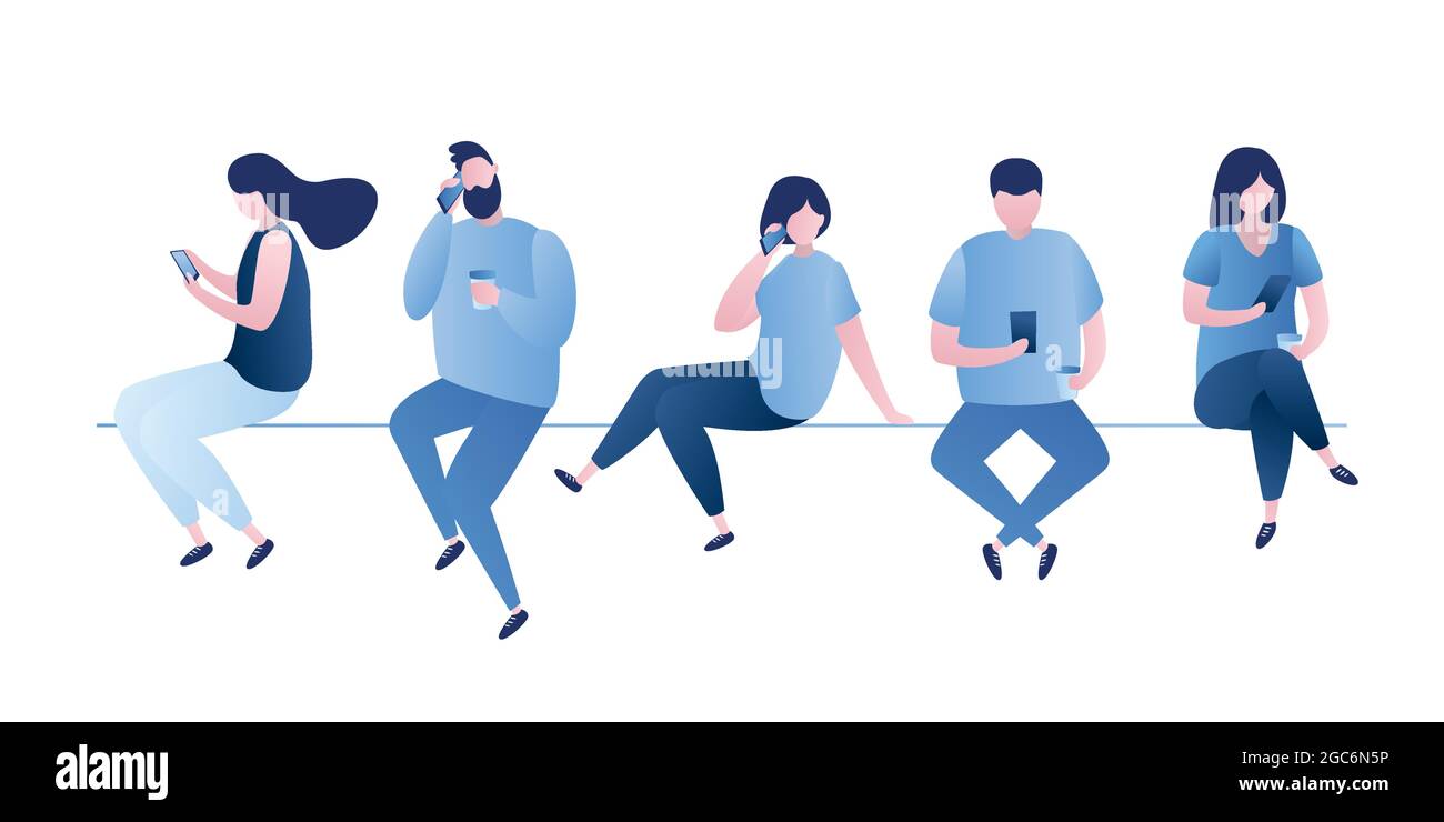 People sit in different poses,male and female characters with ...