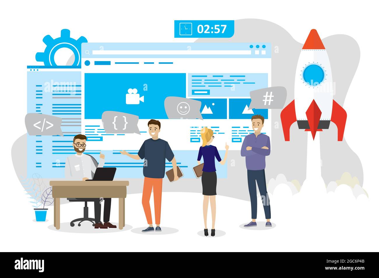 Application or web site development,new online startup,cartoon business people and programmers ...