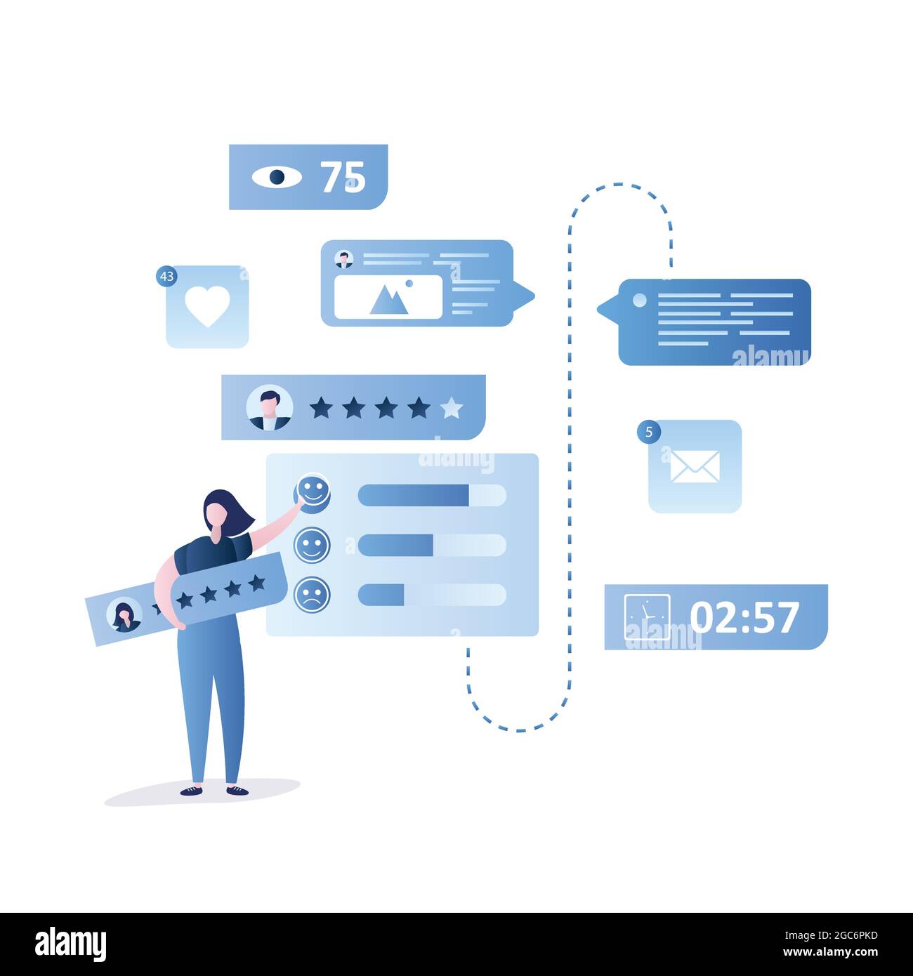 Social Rating, Visual Communication,Female with plank,speech bubbles ...