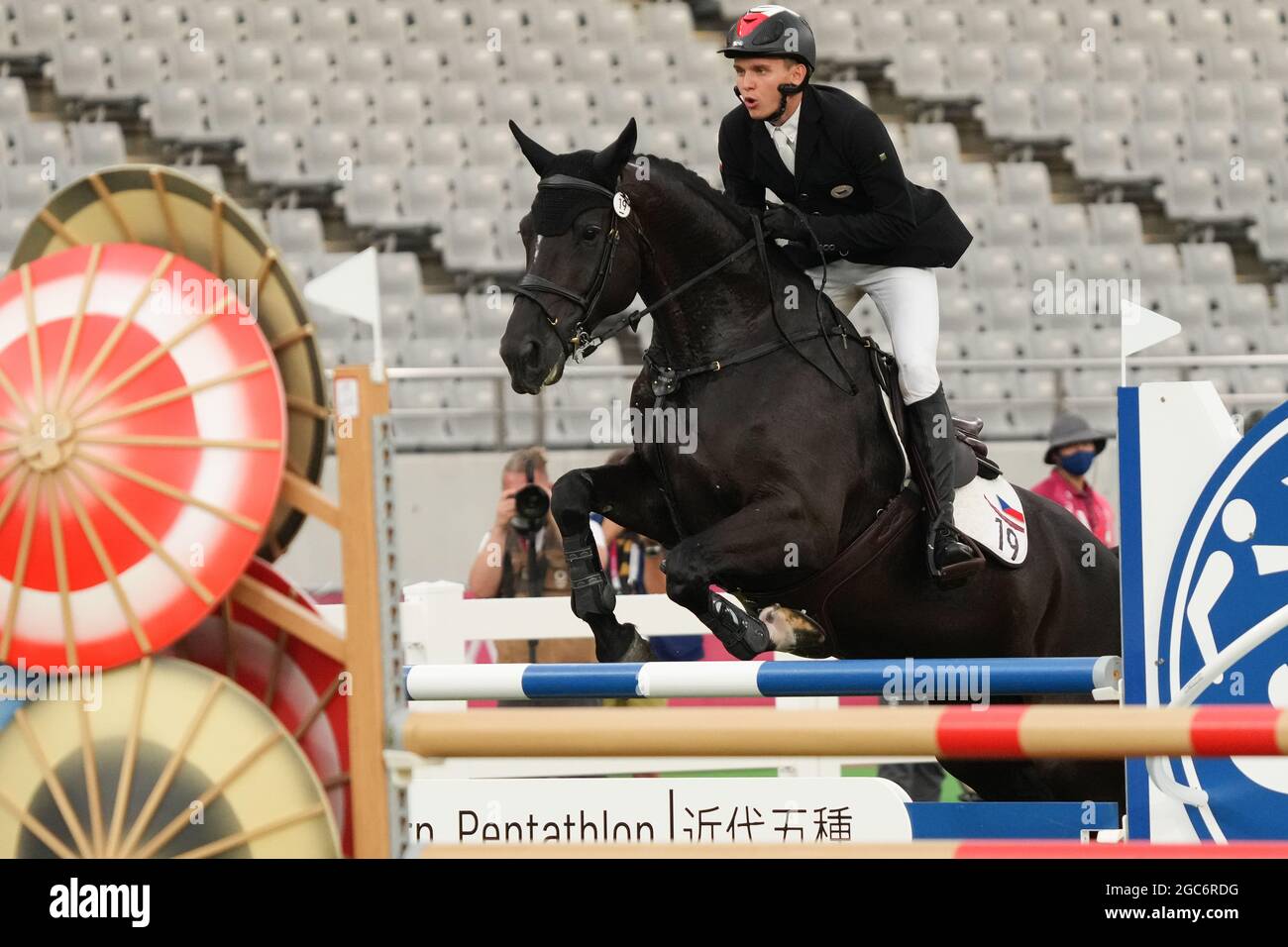 Czech Martin Vlach competes in the equestrian portion of the men's ...