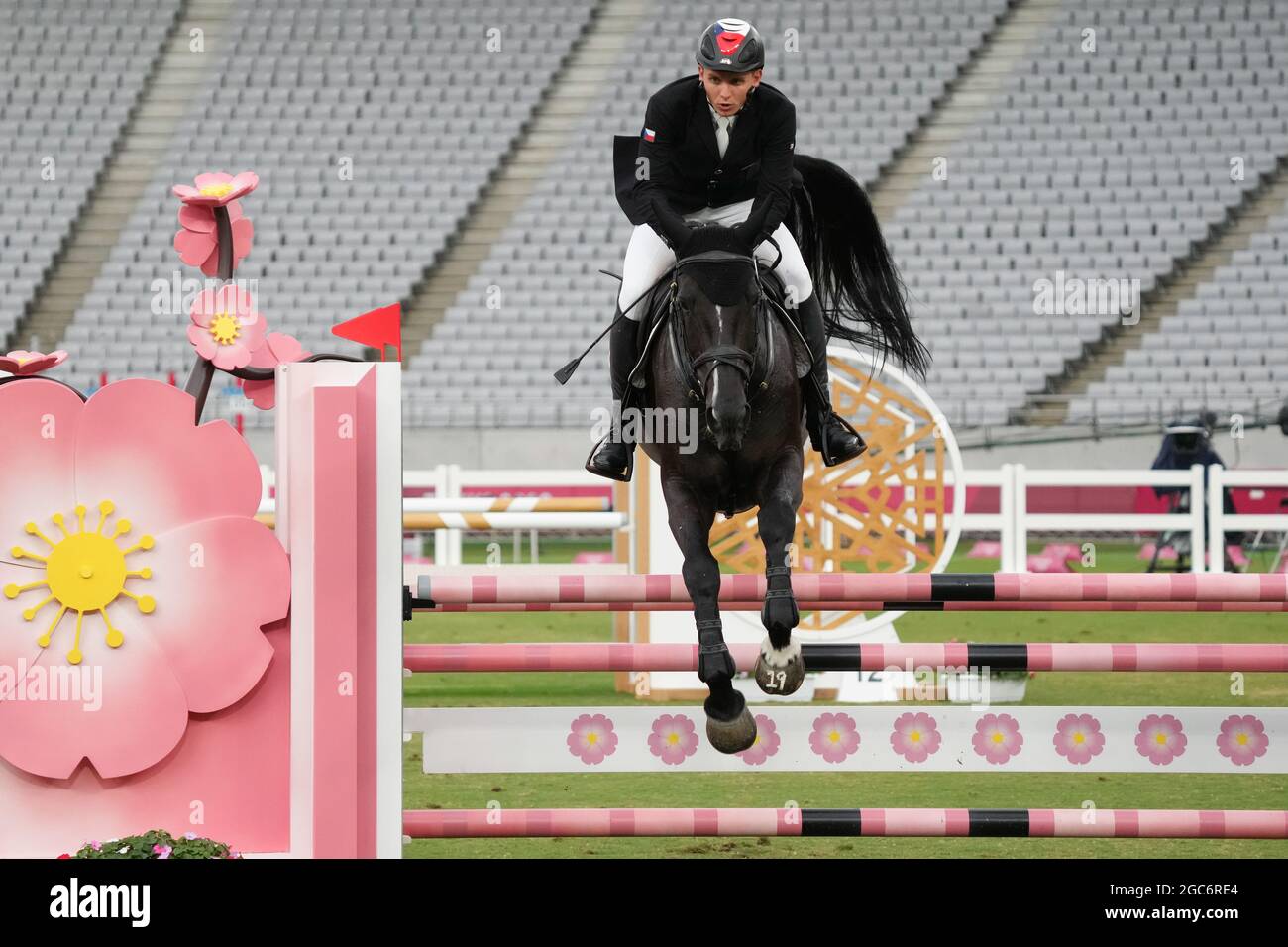 Czech Martin Vlach competes in the equestrian portion of the men's ...