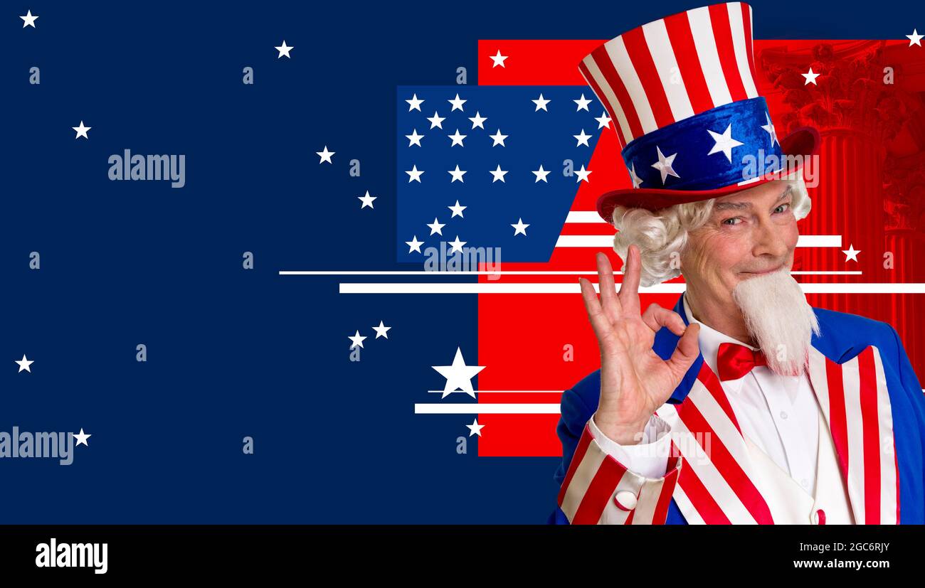 Uncle Sam against American flag Stock Photo - Alamy