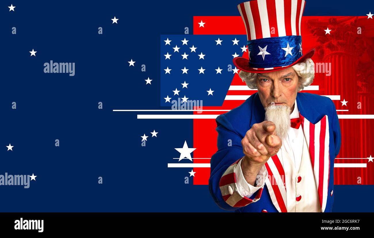 Uncle Sam against American flag Stock Photo - Alamy