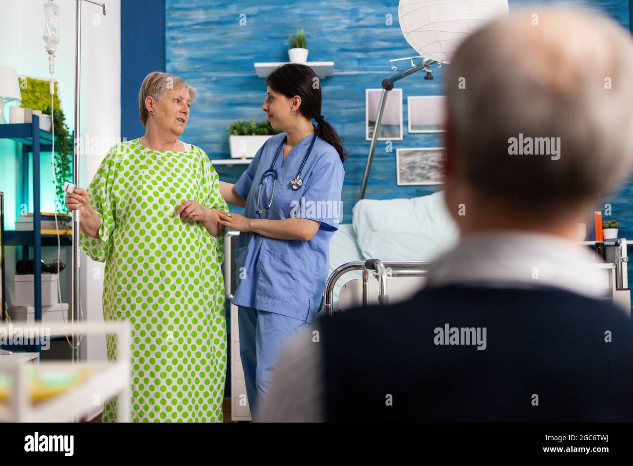 Support Assistant Worker Caring Disabled Retired Senior Old Woman With