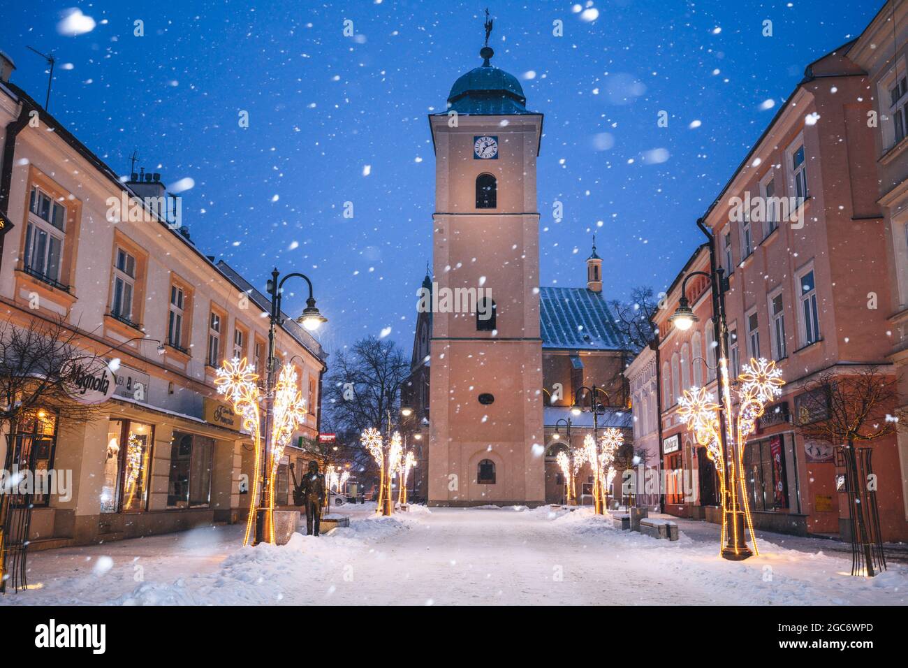 Poland, Subcarpathia, Rzeszow, Old town at dusk in winter Stock Photo ...
