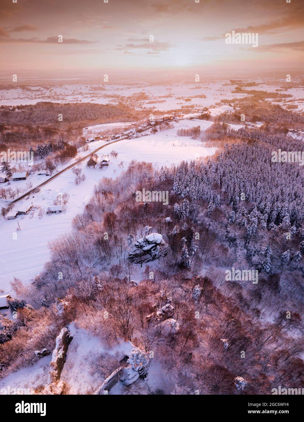 Poland, Subcarpathia, Odrzykon, Aerial view of ruins of Kamieniec ...